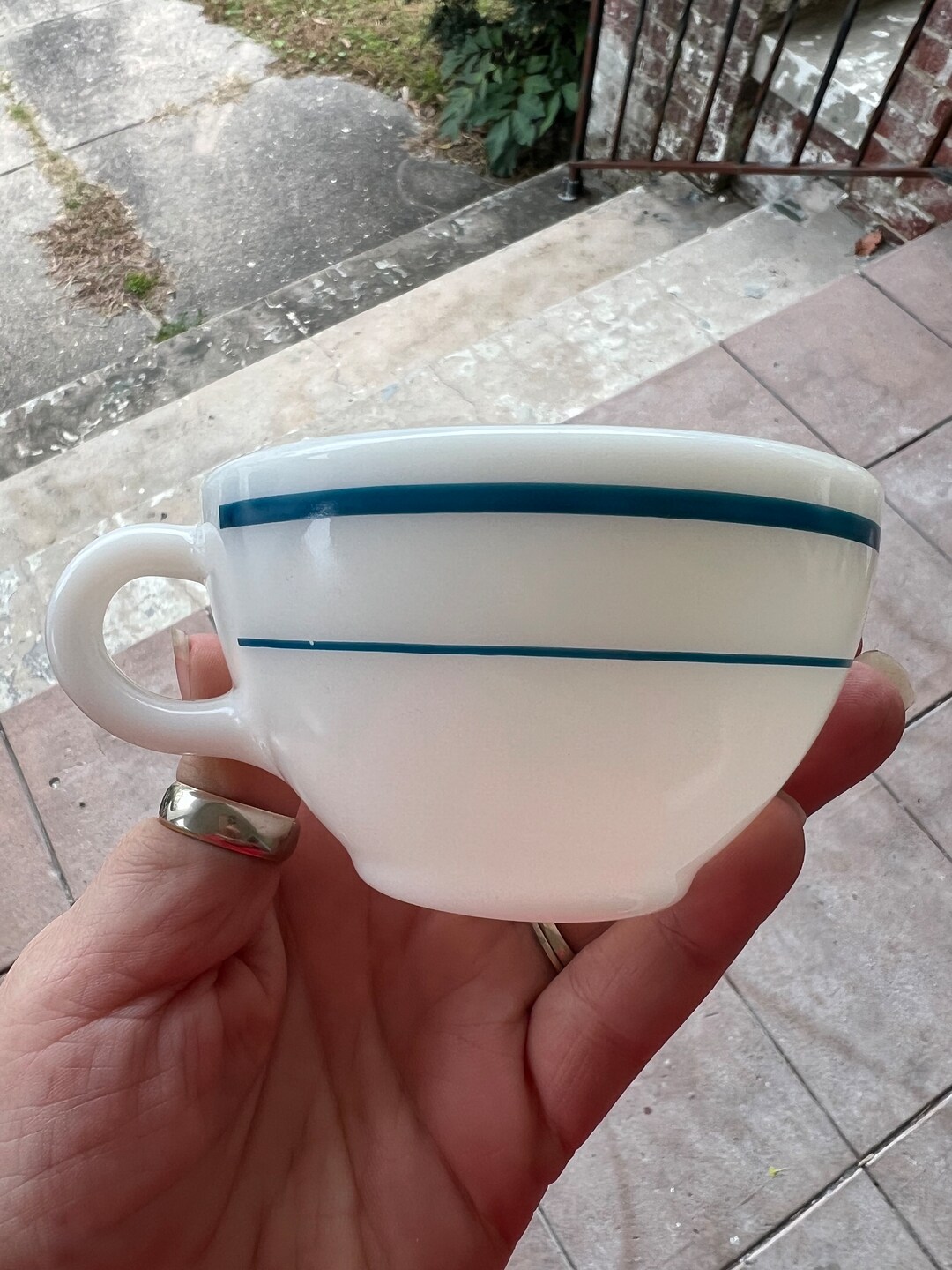 Vintage PYREX Coffee/tea Cup Teal Stripe EUC Made in USA - Etsy