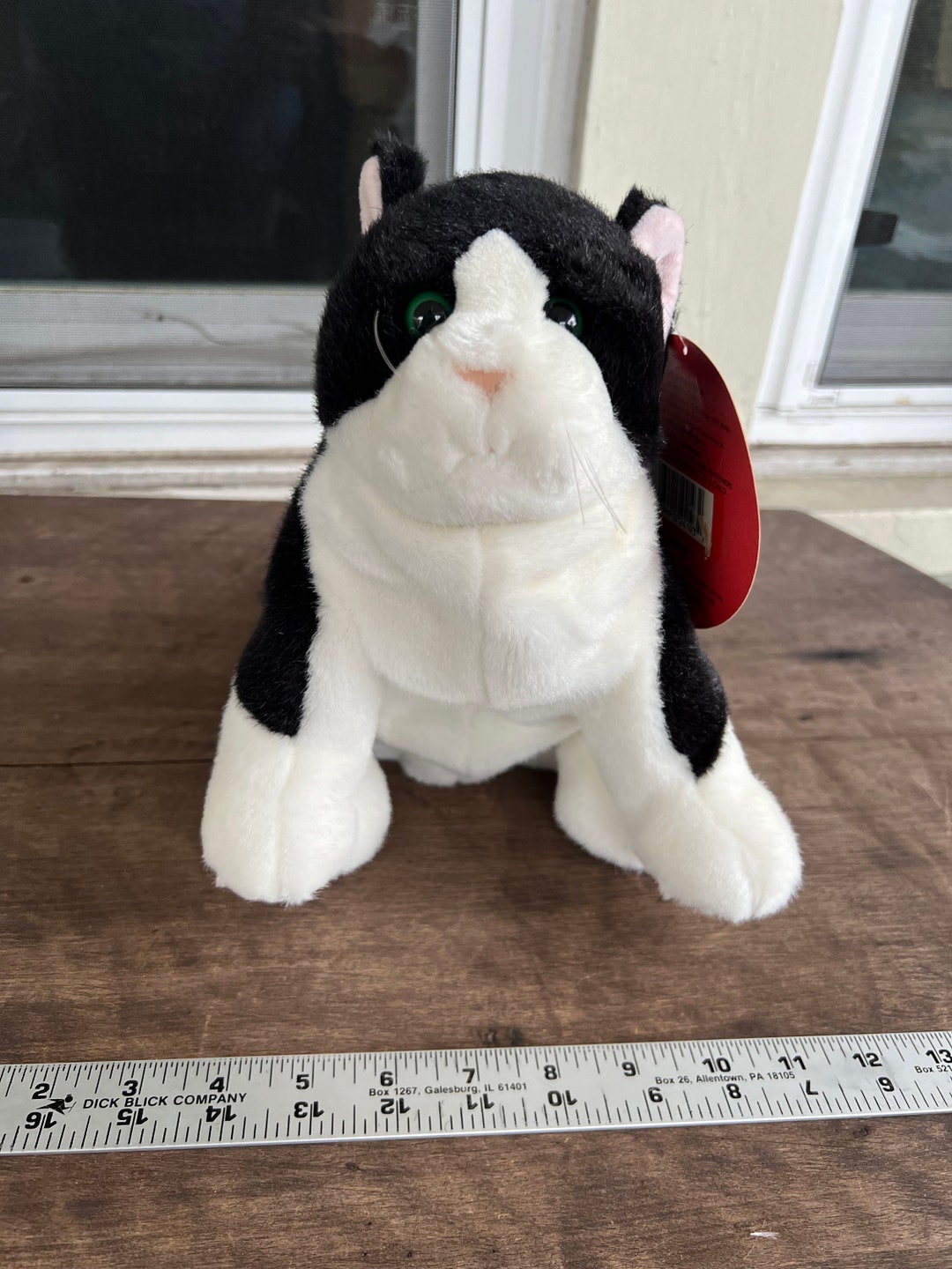 Russ Berrie Cat Plush Puppet Sydney Black White Stuffed Animal Green ...