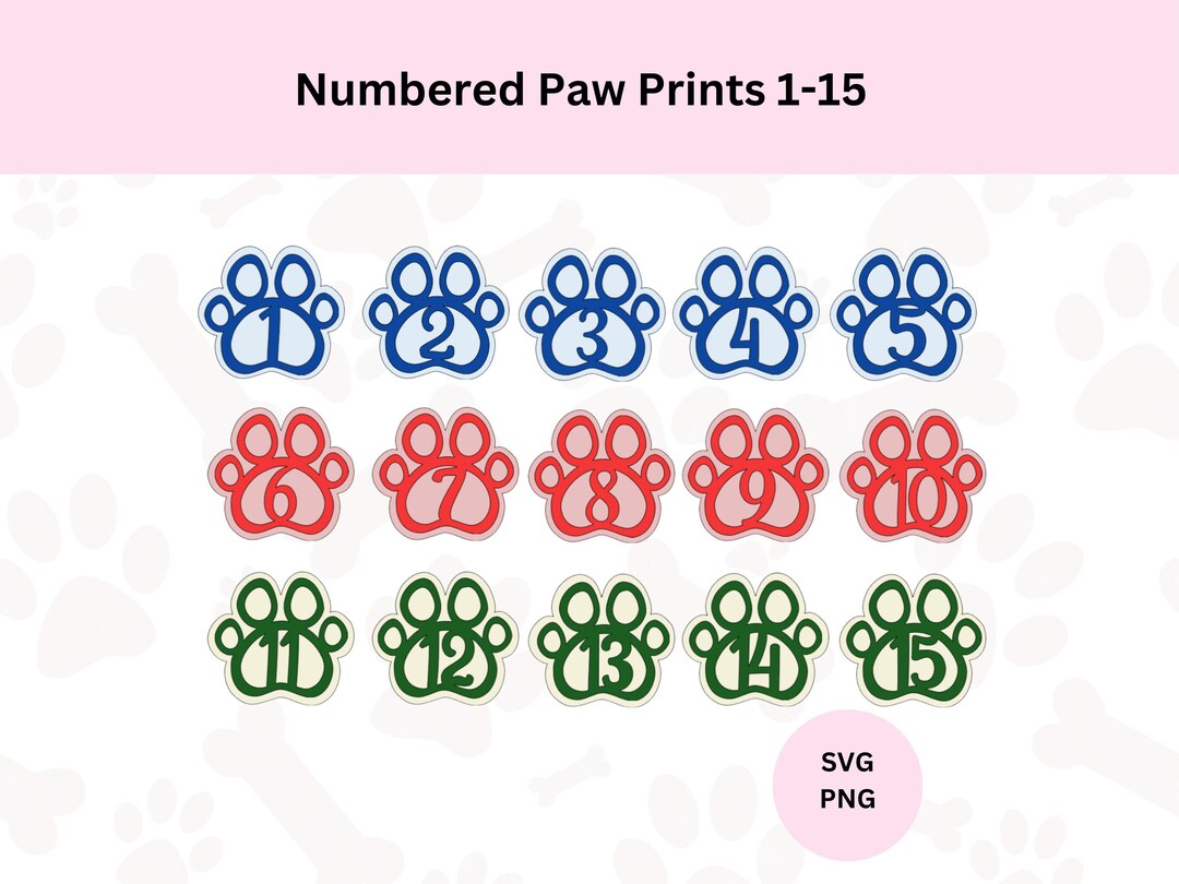 Numbered Paw Prints SVG | Digital Download | Paw Print Number Svg | Paw ...