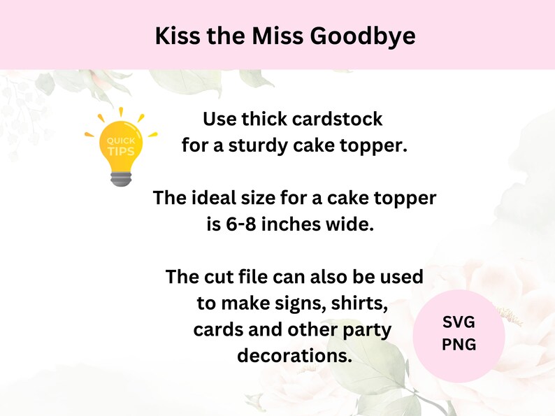Kiss the Miss Goodbye Cake Topper Cut File, Cake Topper SVG Cut File ...