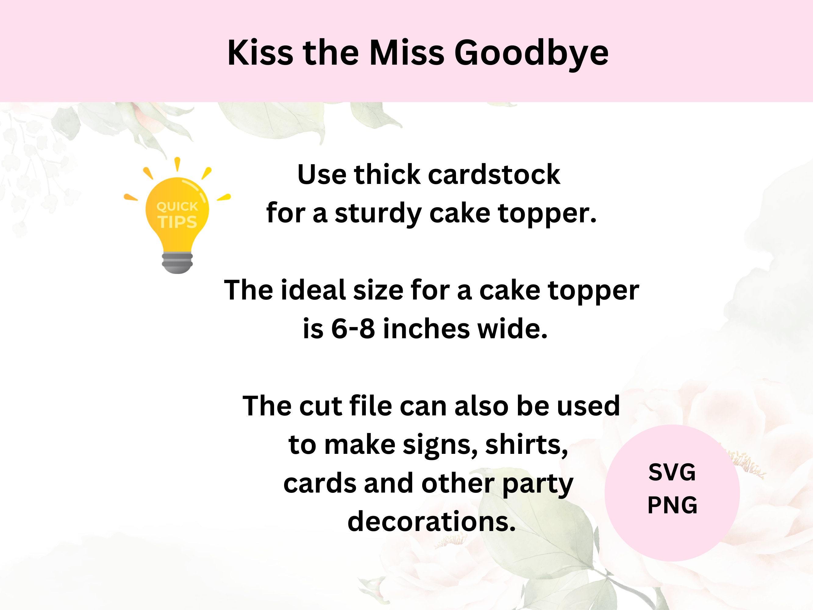 Kiss the Miss Goodbye Cake Topper Cut File, Cake Topper SVG Cut File ...