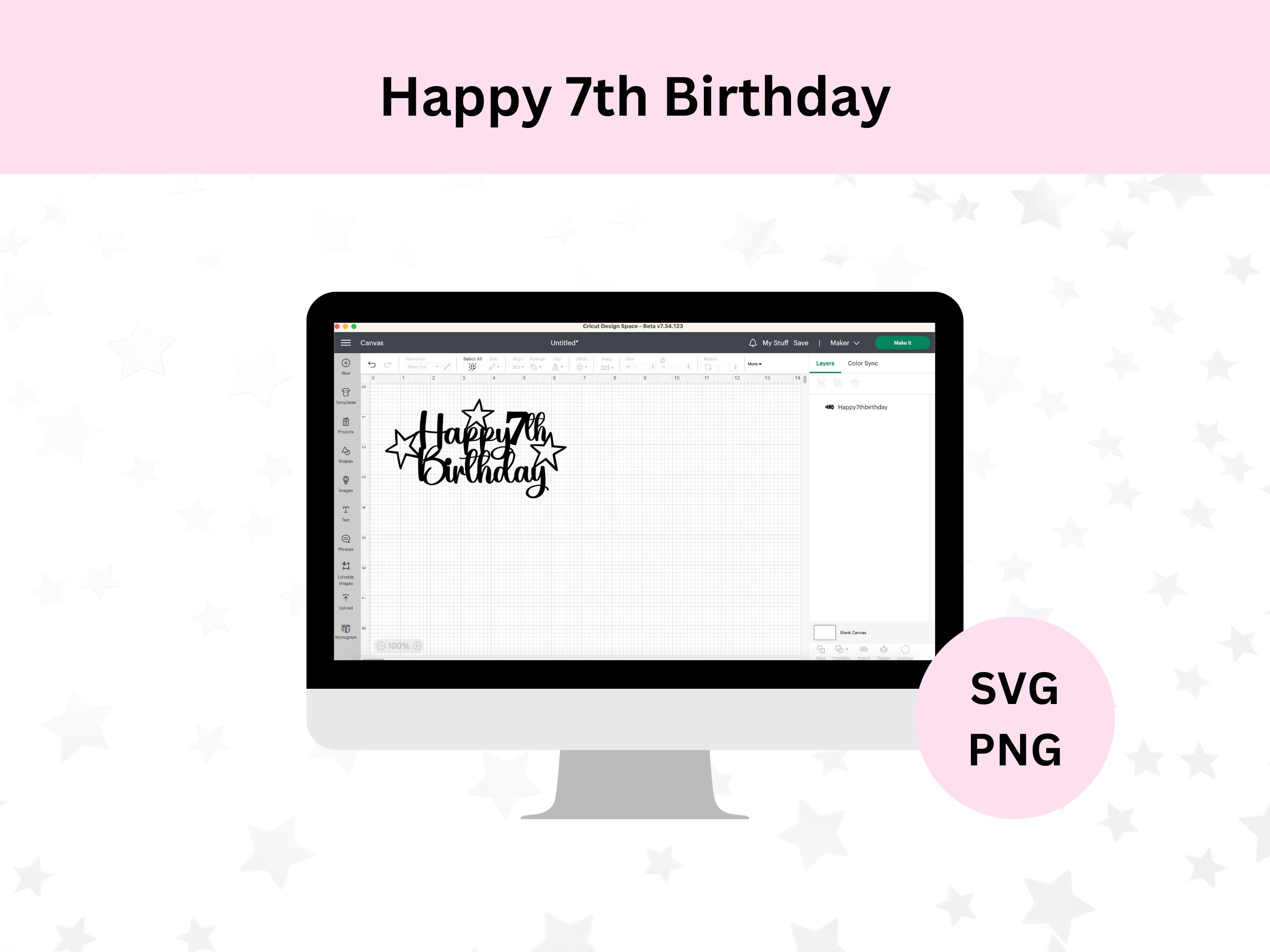 Happy 7th Birthday Cake Topper Cut File, SVG Cut File, Digital Download ...