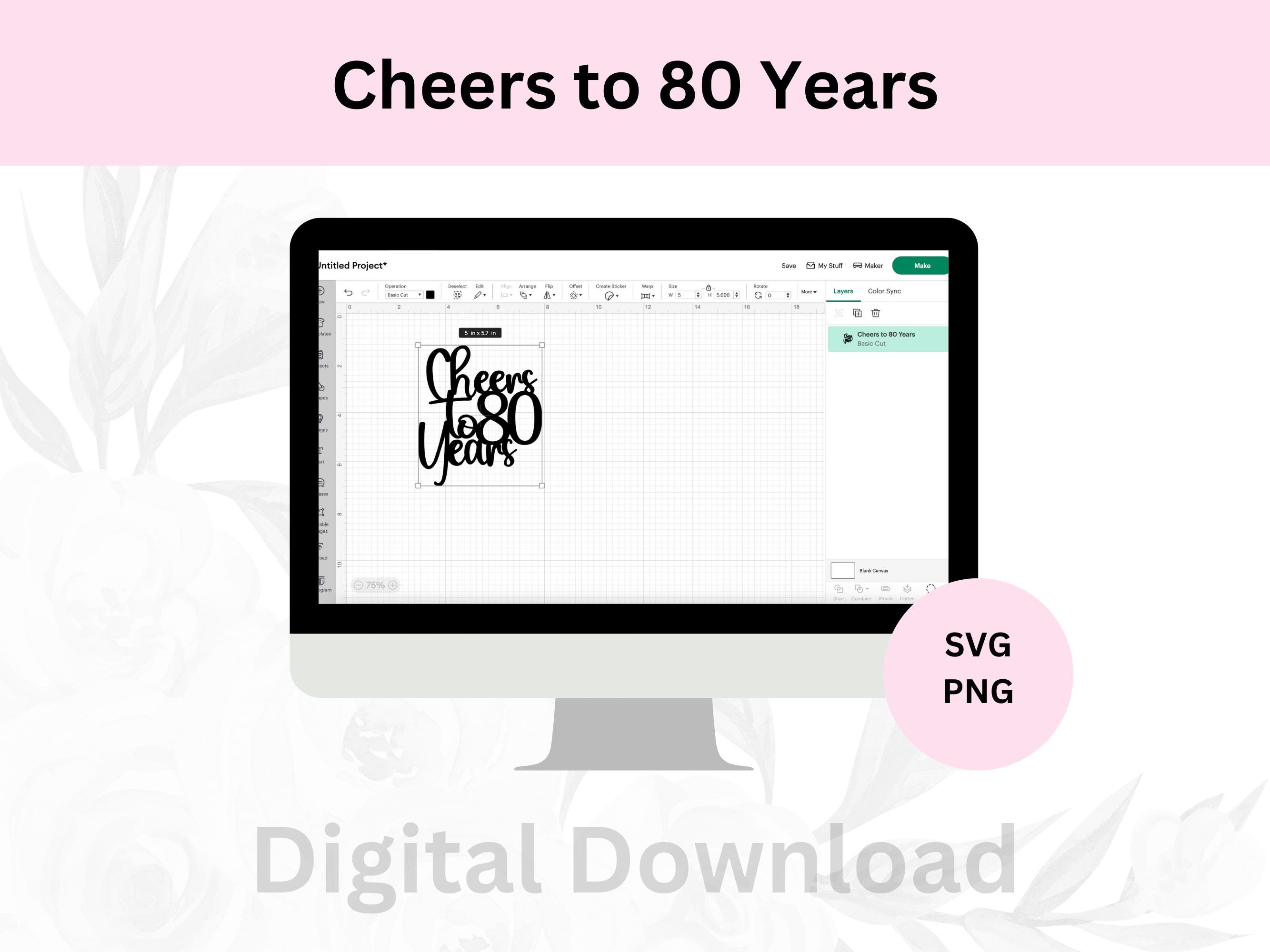 Cheers to 80 Years Cut File, 80th Birthday Cake Topper SVG, 80 Cake ...