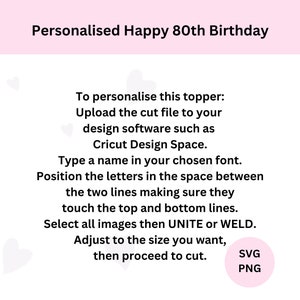 Personalised Happy 80th Birthday Cut File, 80th Cake Topper With Space ...