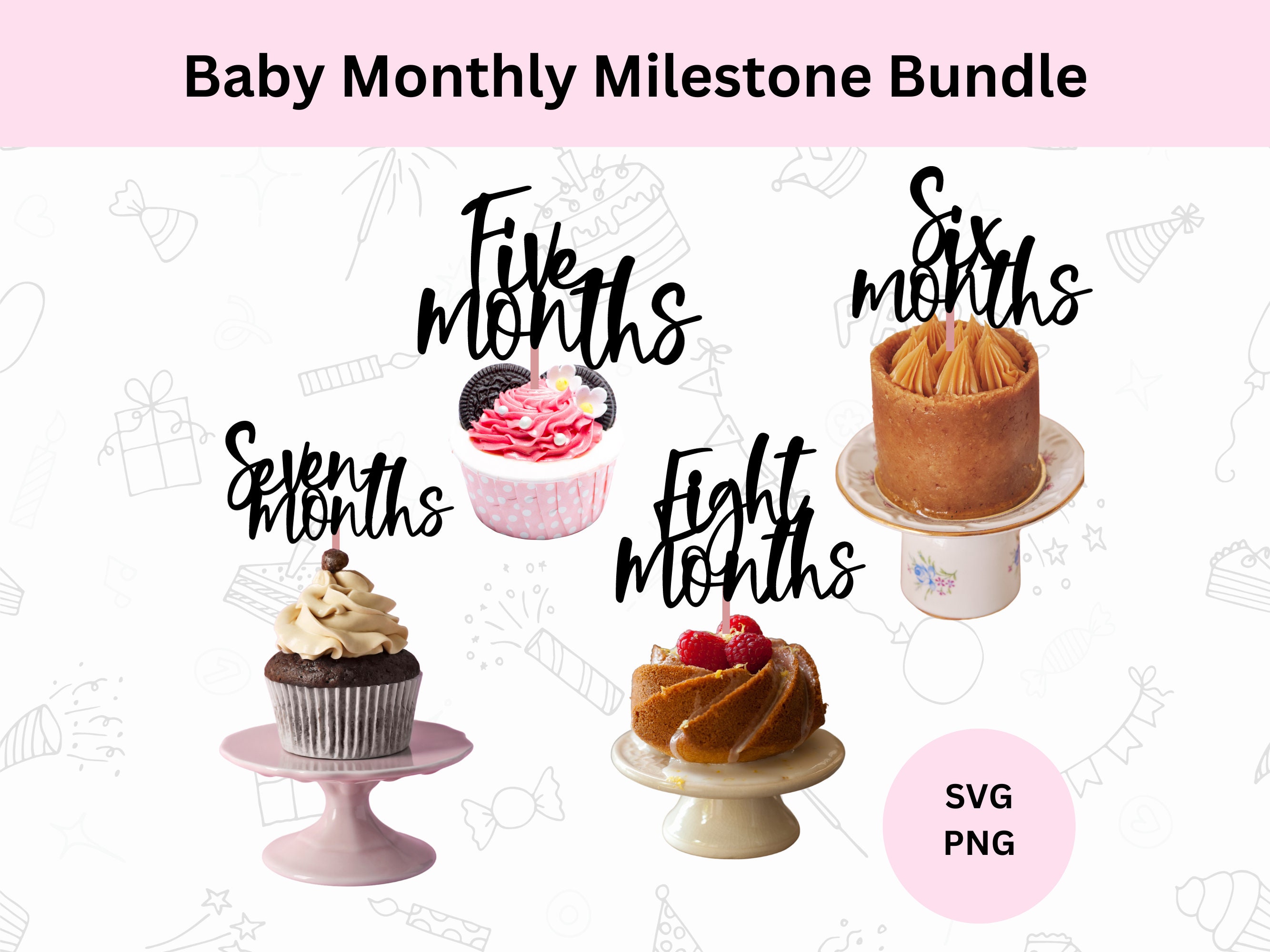 Baby Monthly Milestone Bundle Cake Topper SVG, Baby Milestones SVG, DIY ...