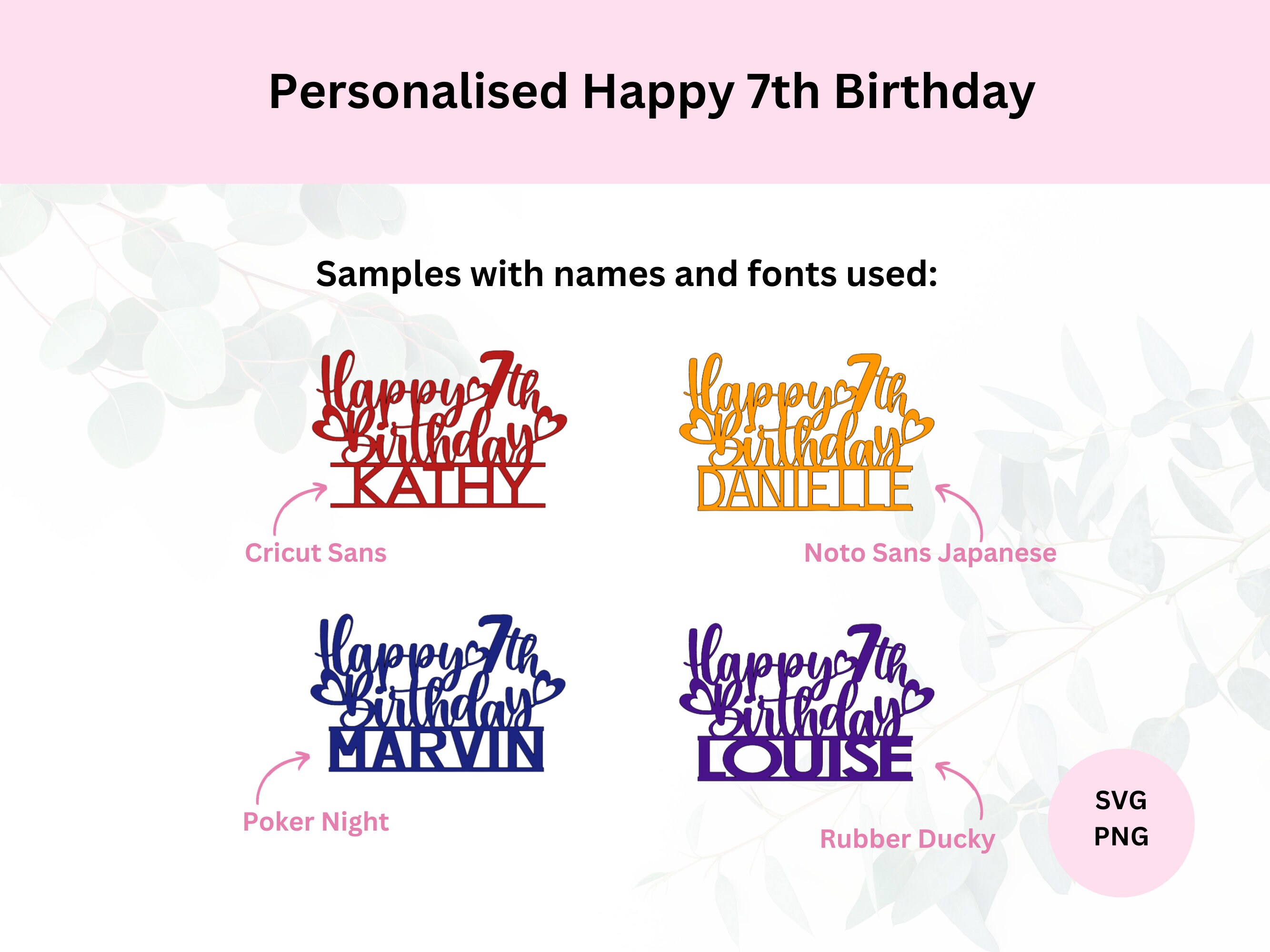 Personalised Happy 7th Birthday Cake Topper SVG | Digital Download ...