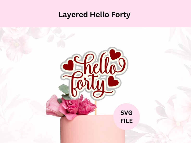 Layered Hello Forty Svg | Digital Download | Hello Forty Cake Toppper ...