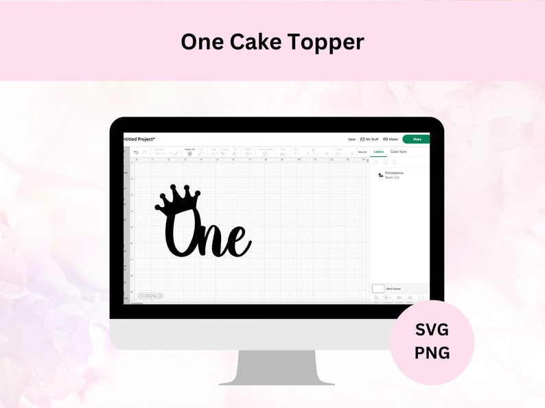 One Cake Topper Svg Digital Download Princess Cake Topper One With ...