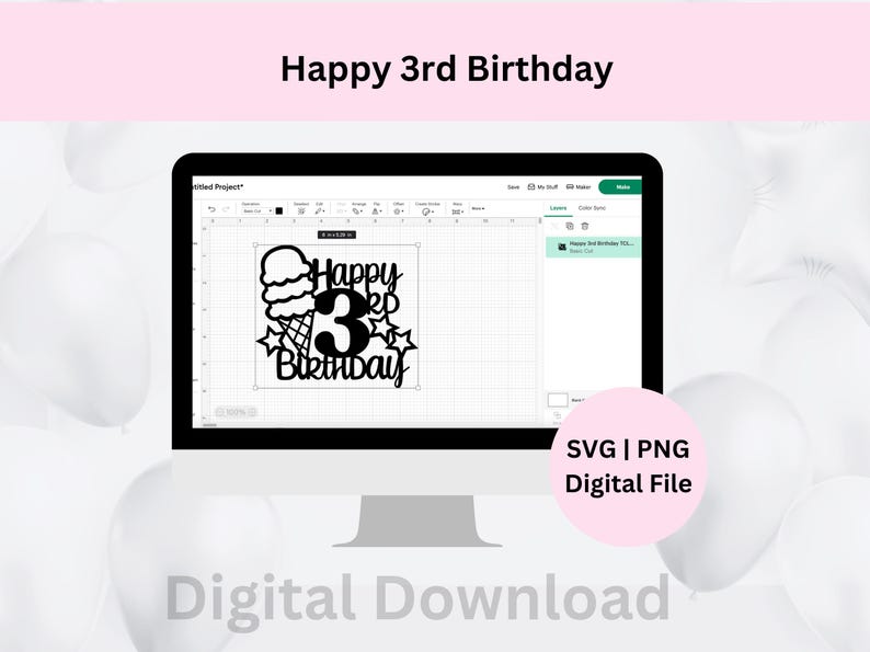 Happy 3rd Birthday Cake Topper Svg | Digital Download | Three Scoops of ...