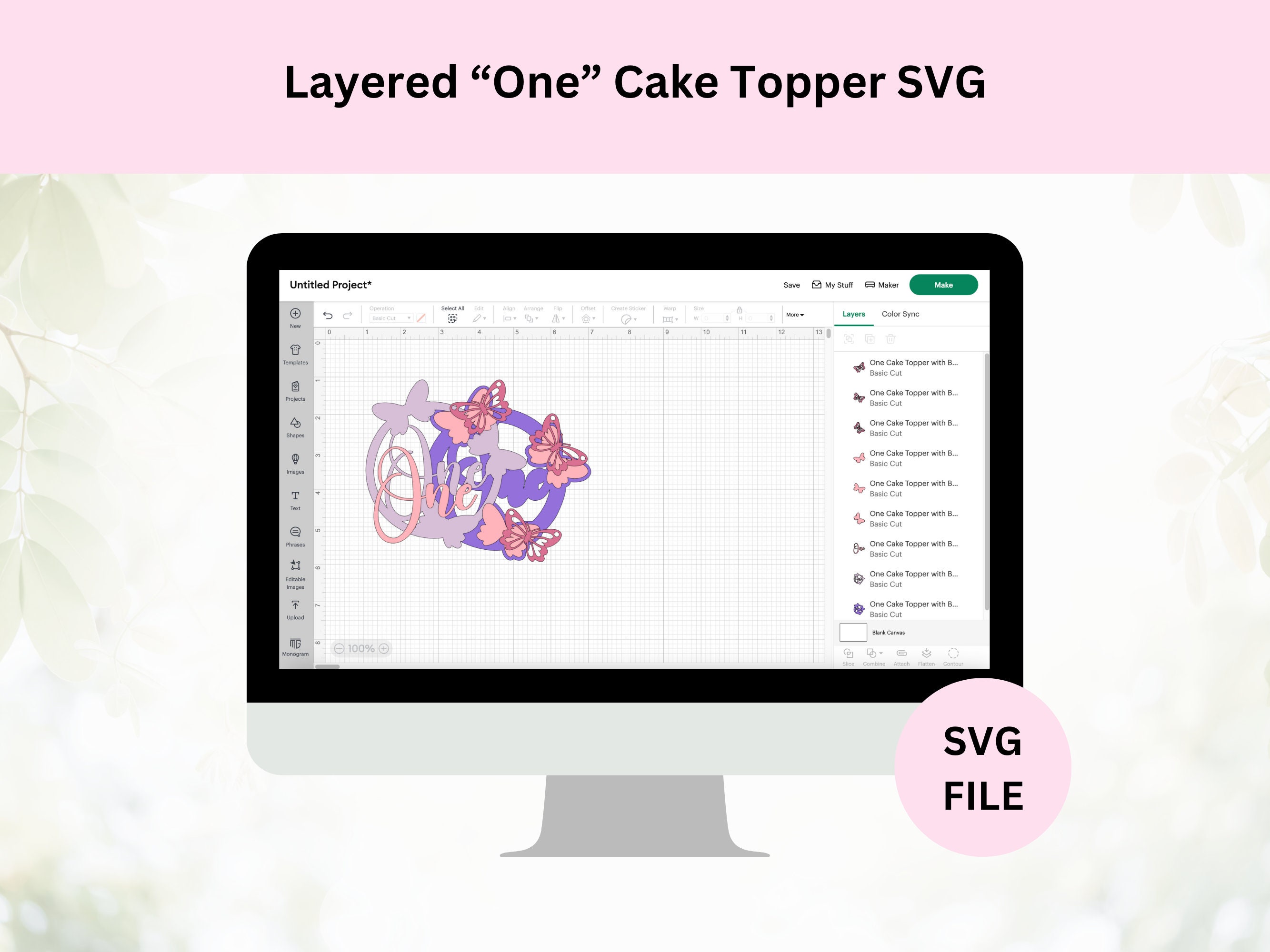 One Cake Topper Svg Digital Download 1st Birthday Cake Topper Butterfly ...