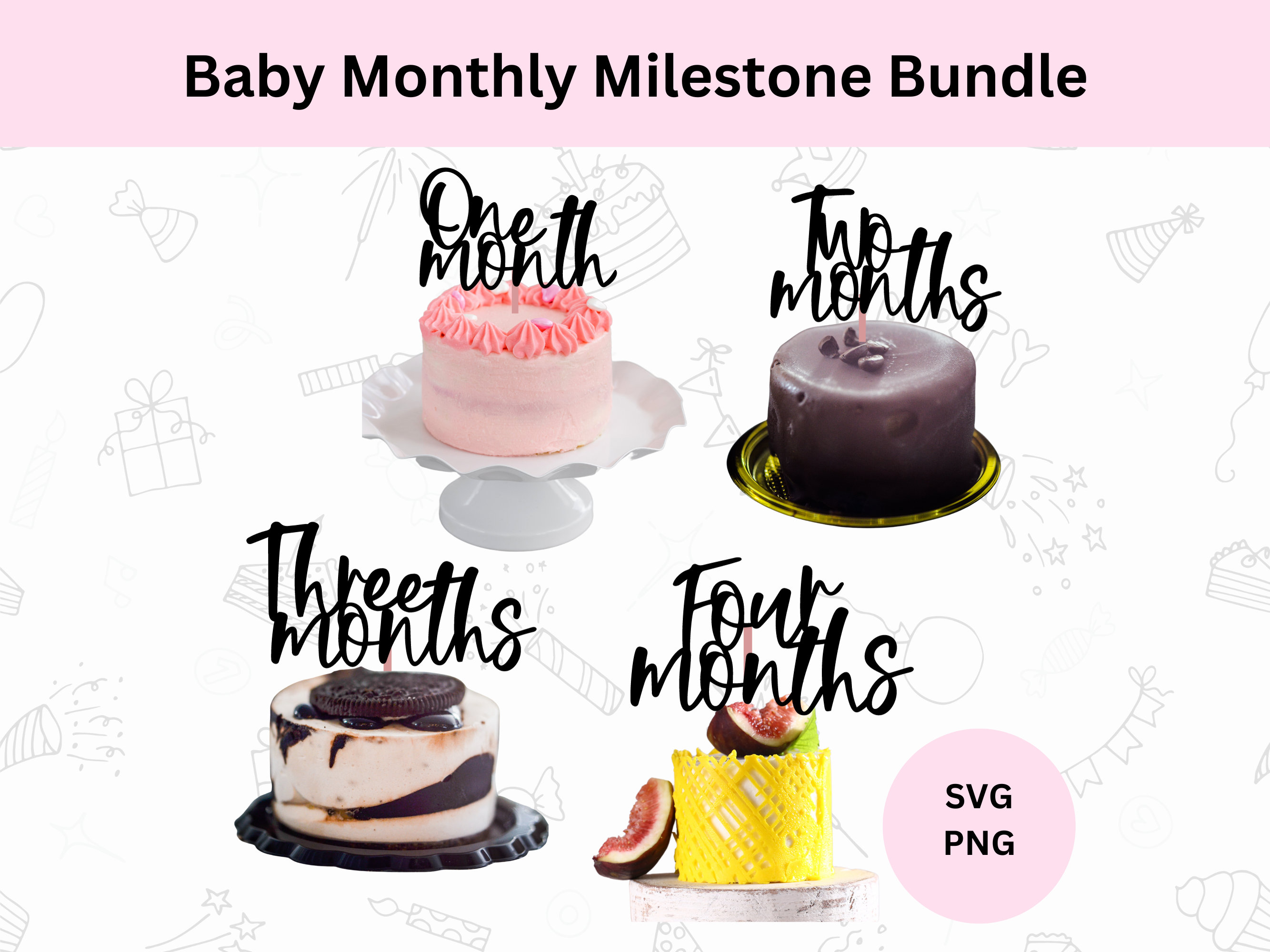 Baby Monthly Milestone Bundle Cake Topper SVG, Baby Milestones SVG, DIY ...