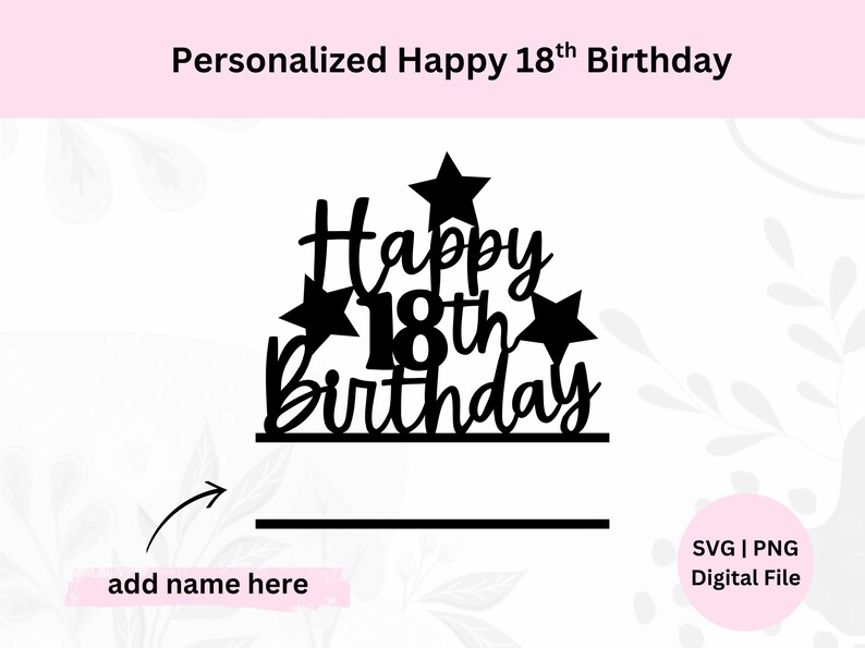 18th Birthday Svg | Personalized Cake Topper | Eighteenth Birthday Svg ...