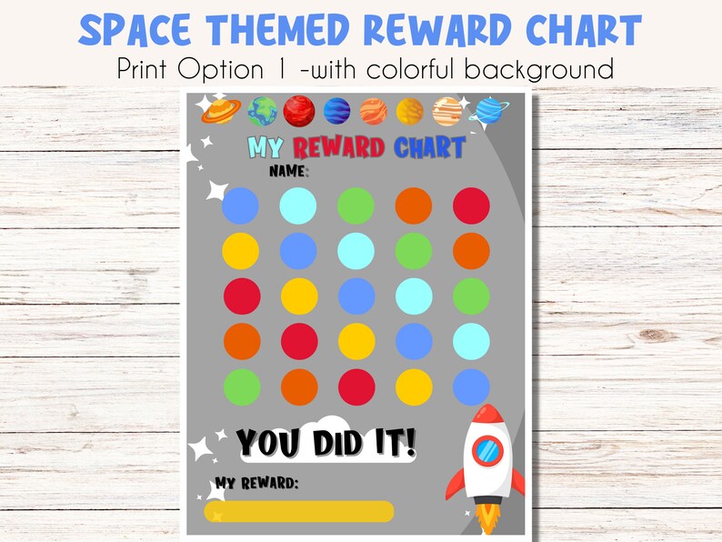 Space Themed Reward Chart Printable Reward Chart Outer Space - Etsy