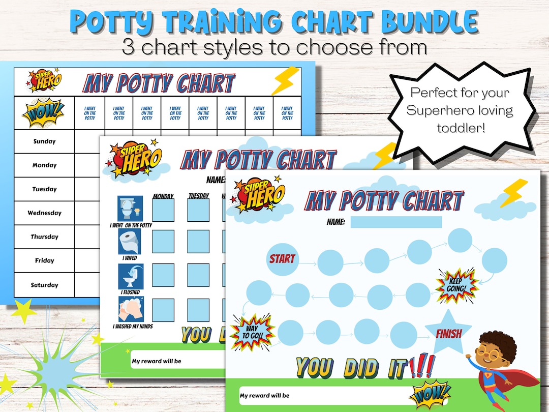 Potty Training Chart Reward Chart Bundle Superhero Potty Chart Potty ...