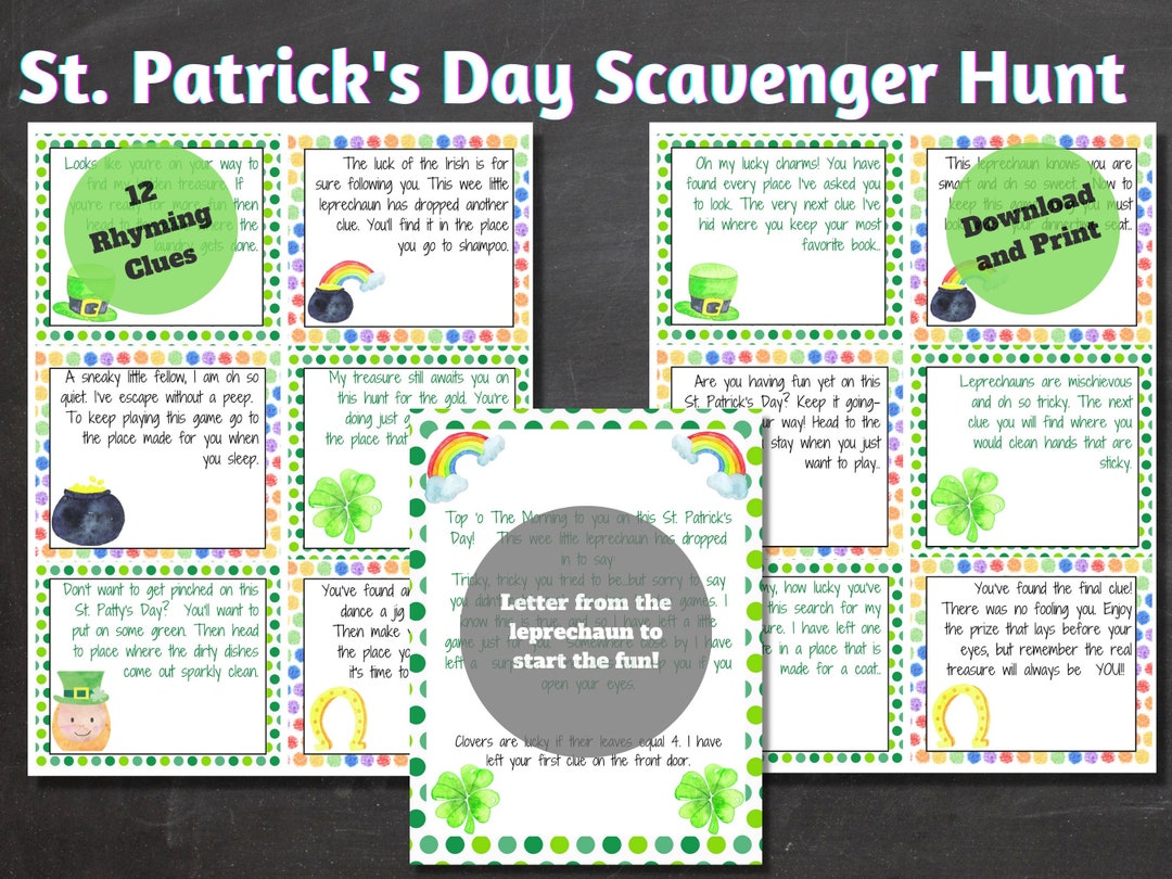 St. Patrick's Day Scavenger Hunt Leprechaun Treasure Hunt Printable ...