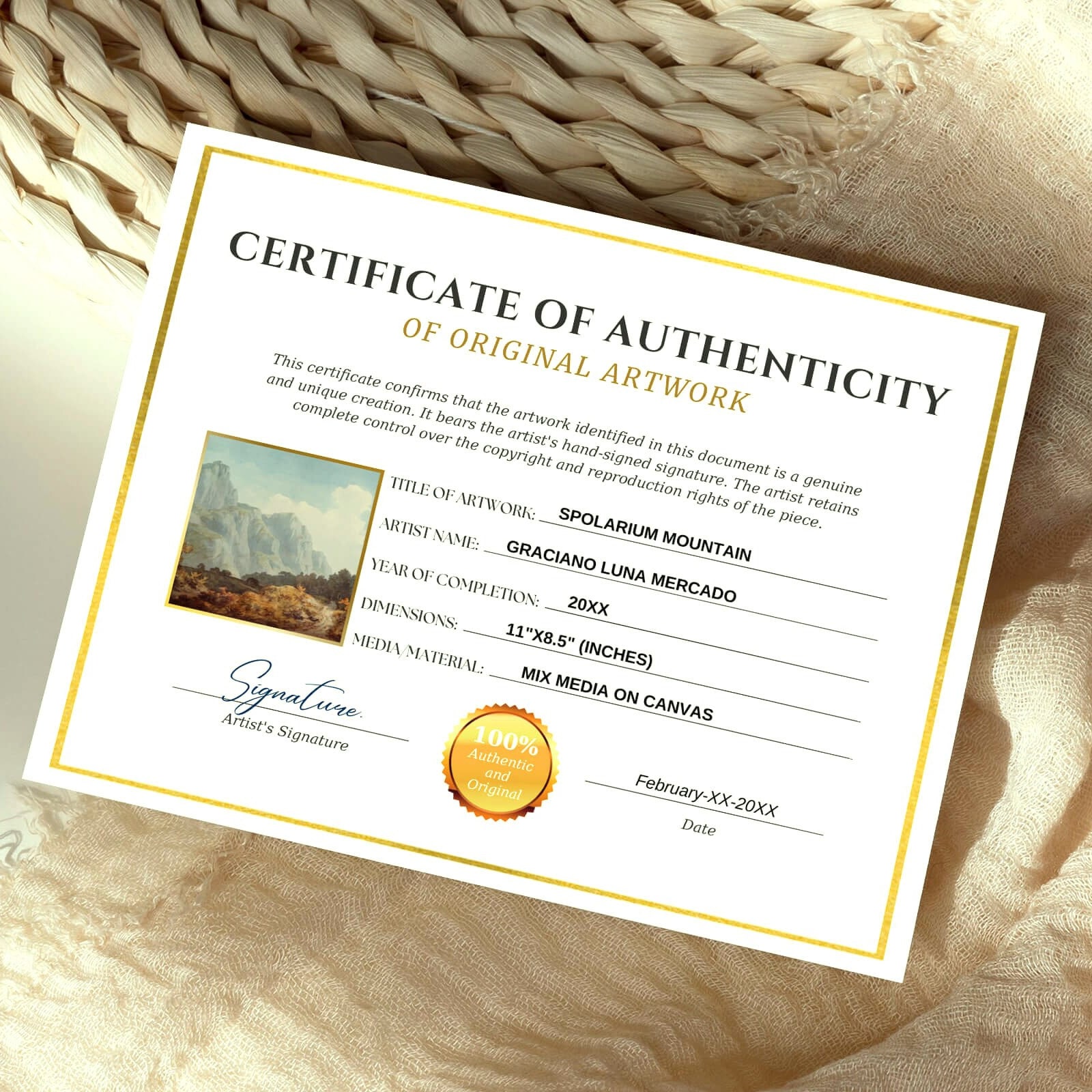 Artwork Certificate of Authenticity Template, Artist COA (canva ...