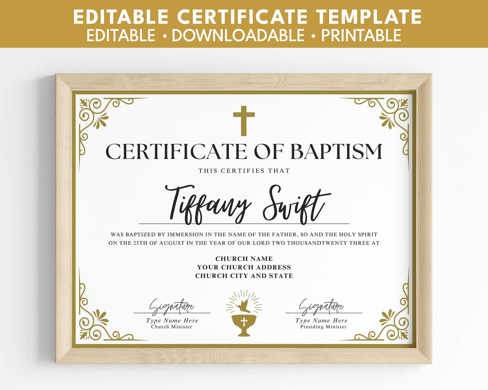 Editable Baptism Certificate Template, Canva Church Keepsake (digital ...