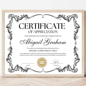 Editable Certificate of Appreciation Template, Elegant Award (canva ...