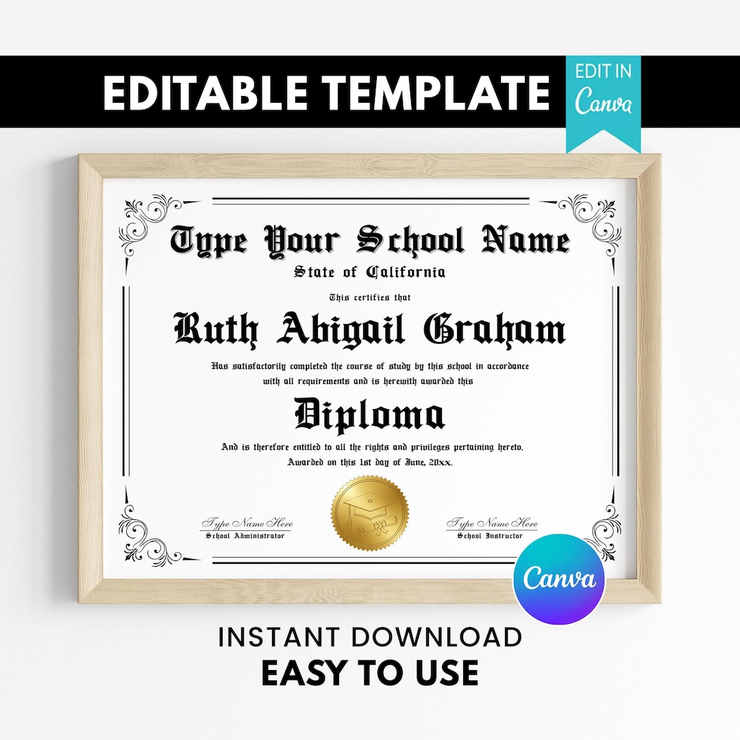 Editable High School Diploma, Printable Homeschool Diploma Template ...