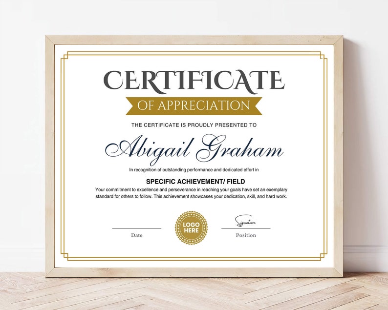 Editable Certificate of Appreciation Template, Achievement Award ...