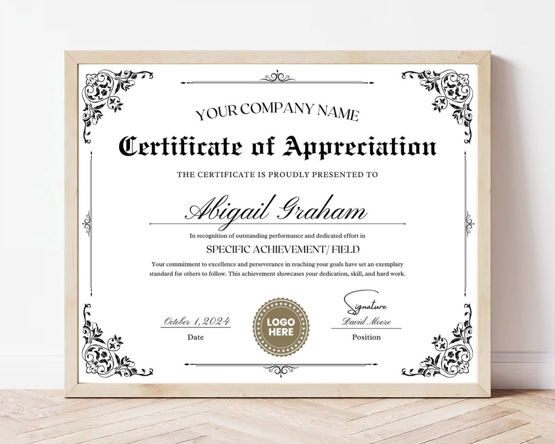 Editable Certificate of Appreciation Template, Canva Printable (digital ...