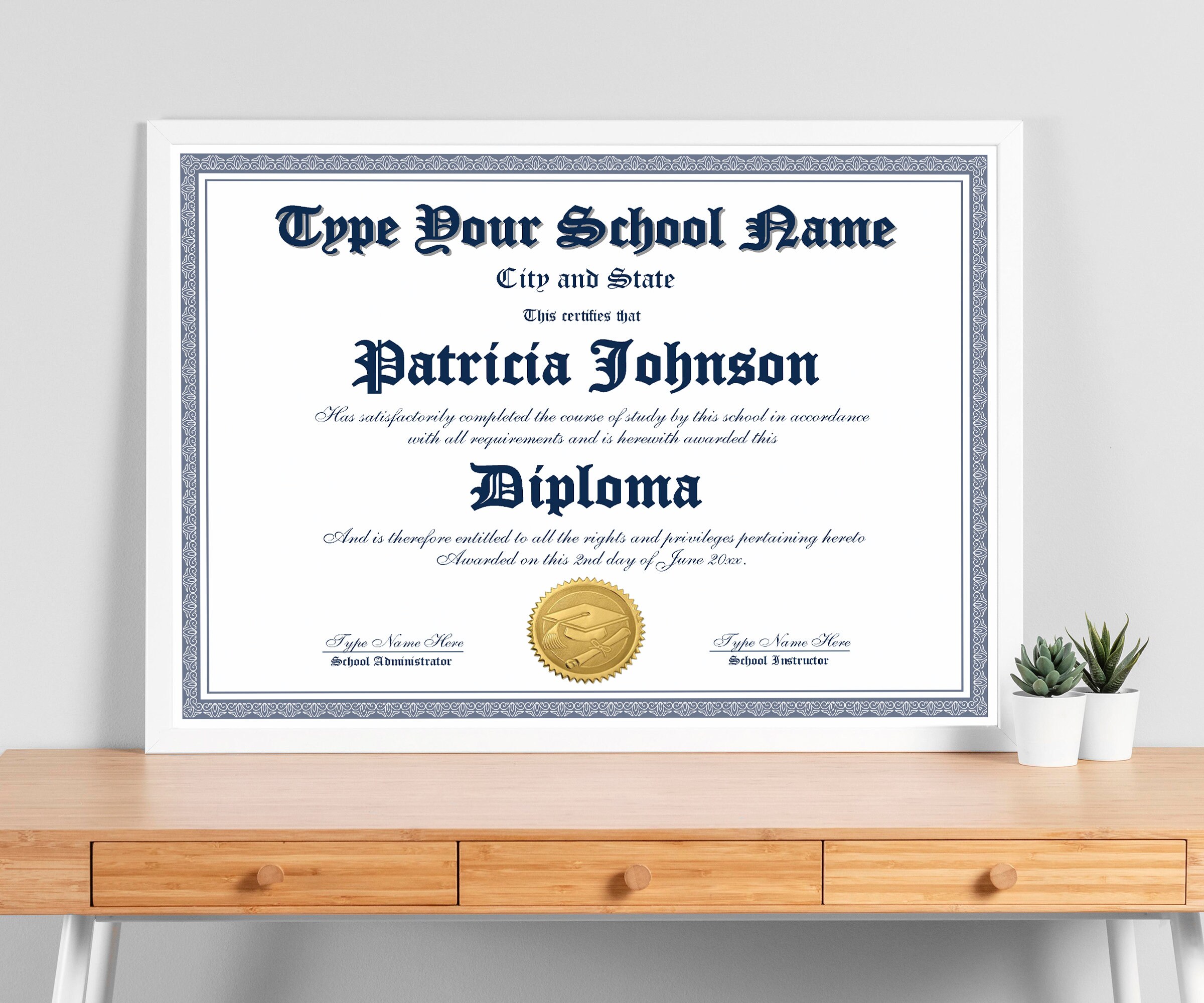 Editable High School Diploma, Certificate Template, Custom GED Diploma ...