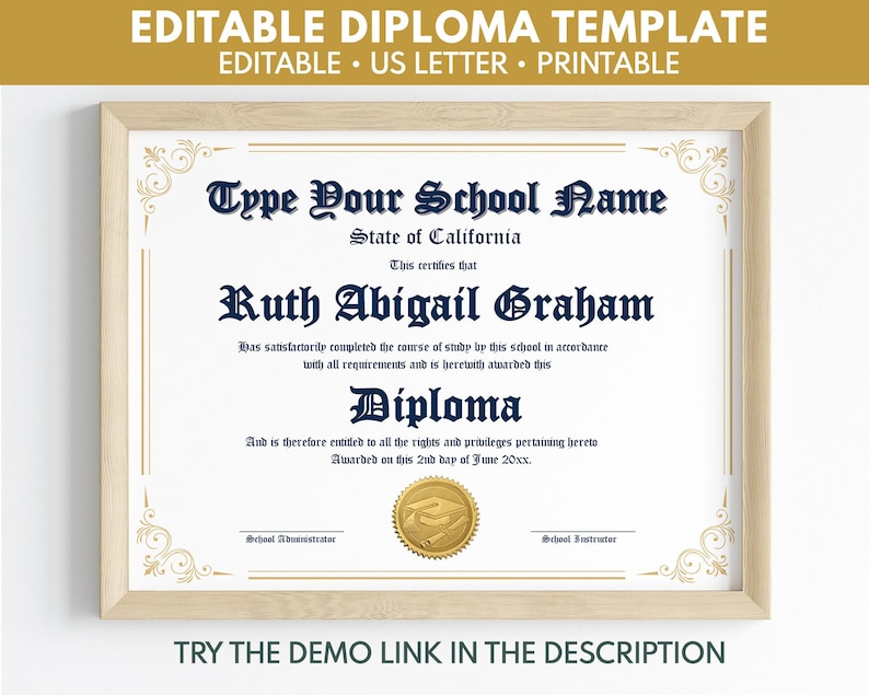 Editable High School Diploma, Homeschool Diploma Template, Certificate ...
