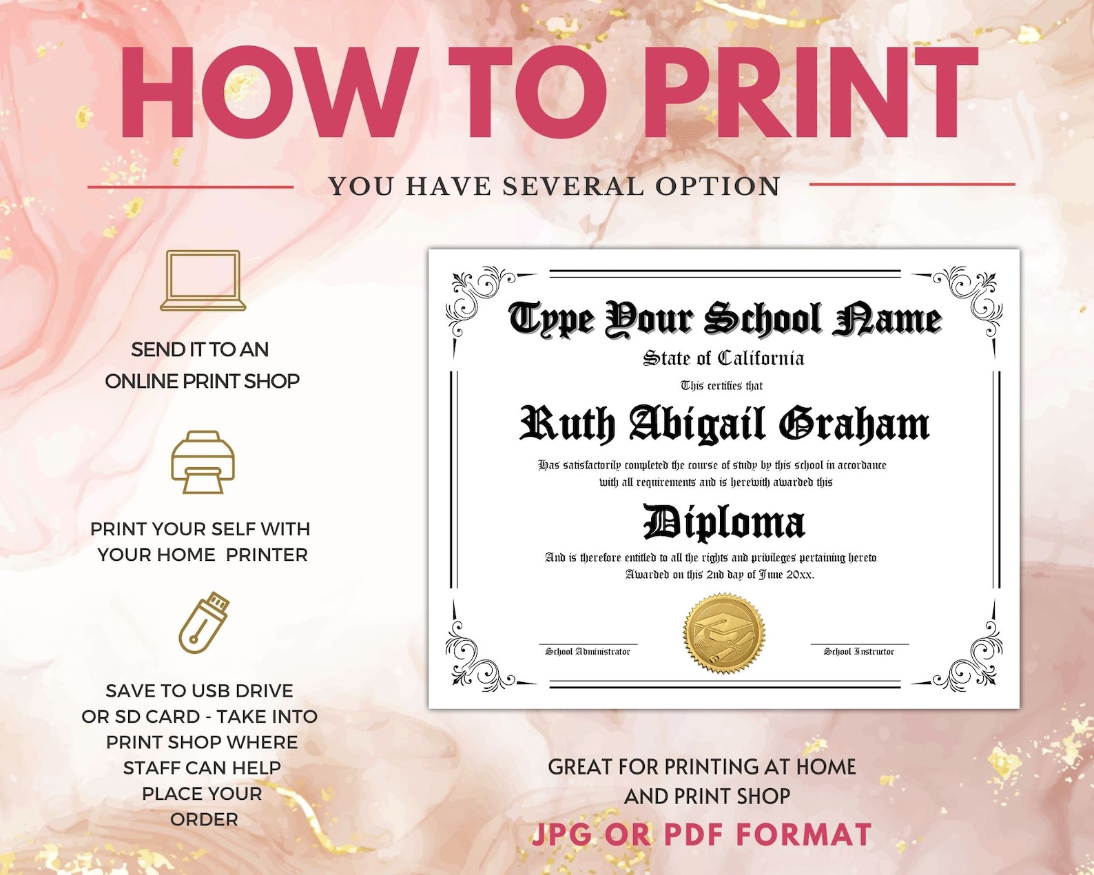Editable High School Diploma Printable Homeschool Diploma - Etsy