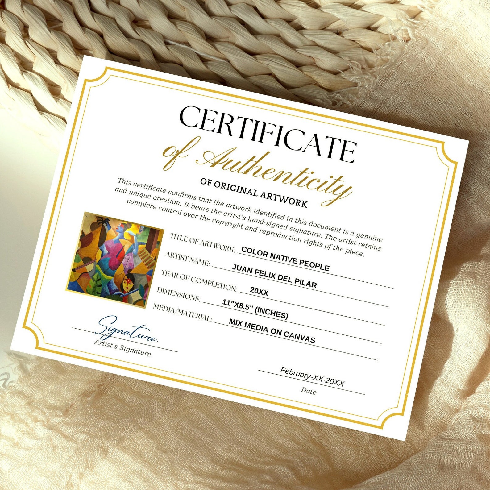 Certificate of Authenticity for Art, Editable Artist Certificate of ...