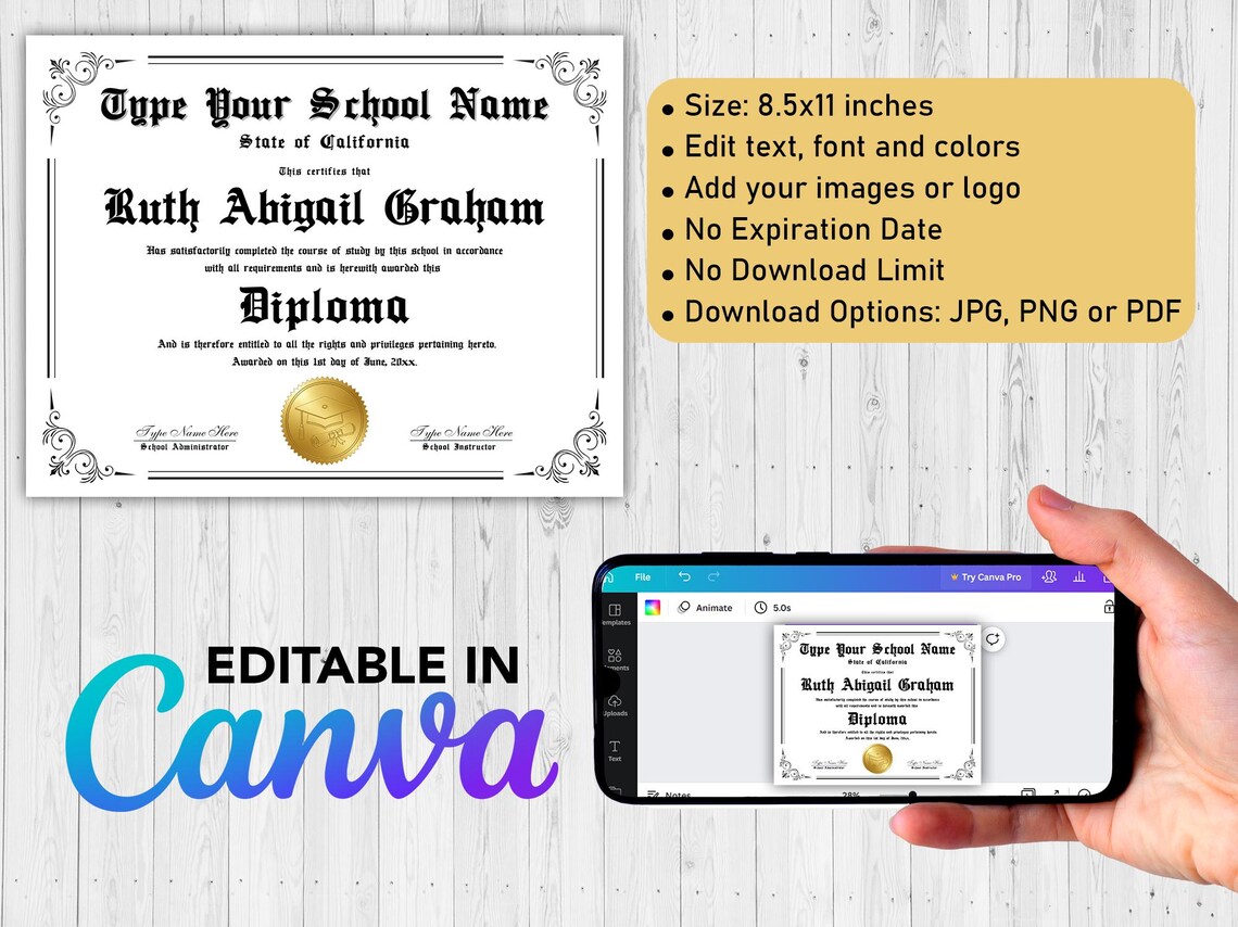 Editable High School Diploma, Printable Homeschool Diploma Template ...