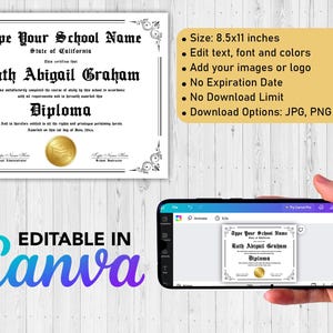 Editable High School Diploma, Printable Homeschool Diploma Template ...