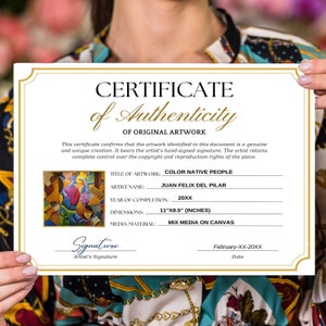 Editable Artist Certificate of Authenticity Template, Printable COA ...