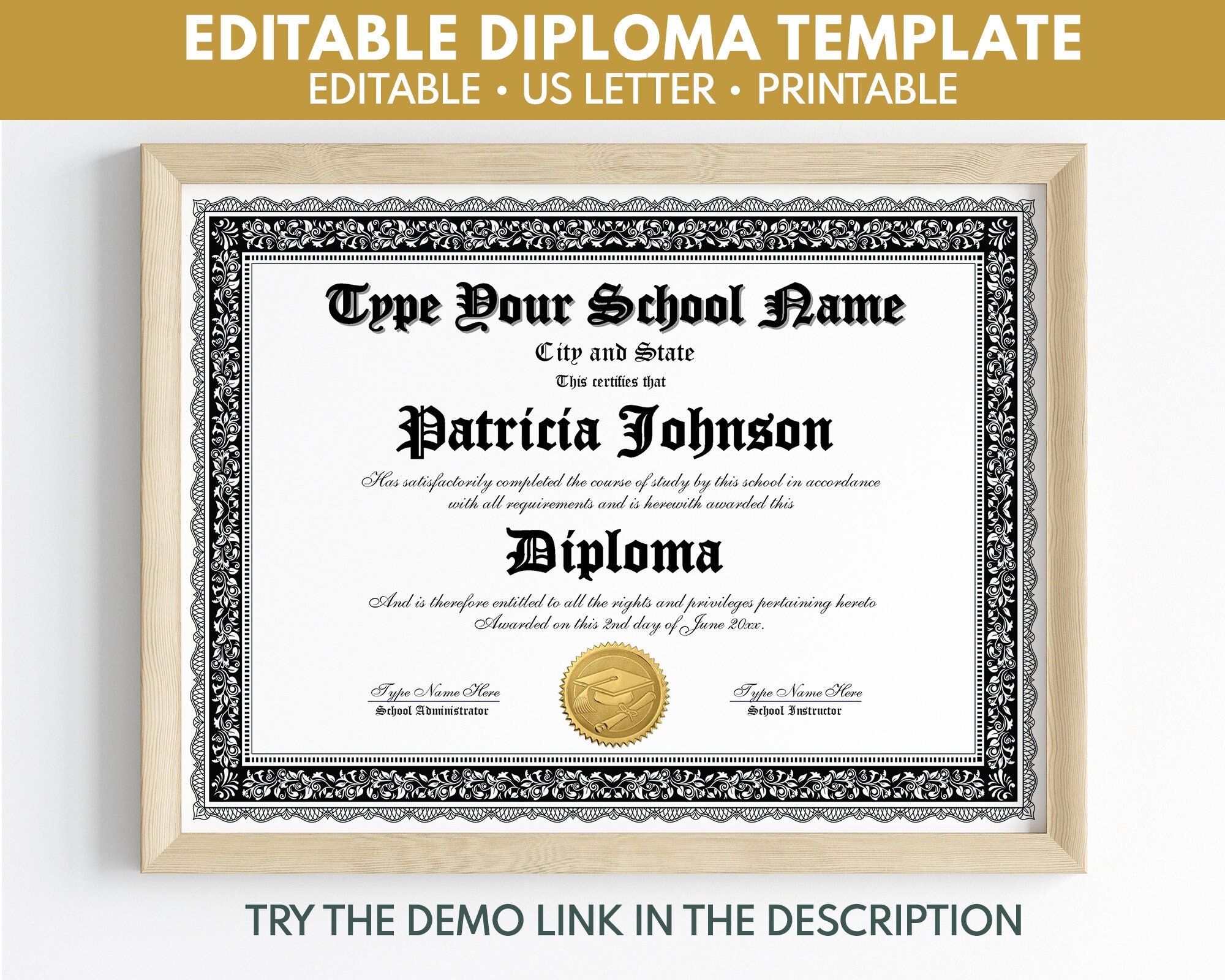 High School Diploma Certificate, Homeschool Diploma Template, GED Diploma Keepsake, GED ...