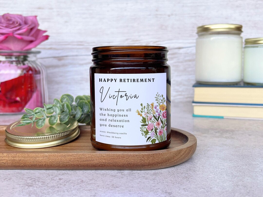 Personalized Retirement Candle Gift: Coconut Apricot Wax, 50+ Hour Burn ...