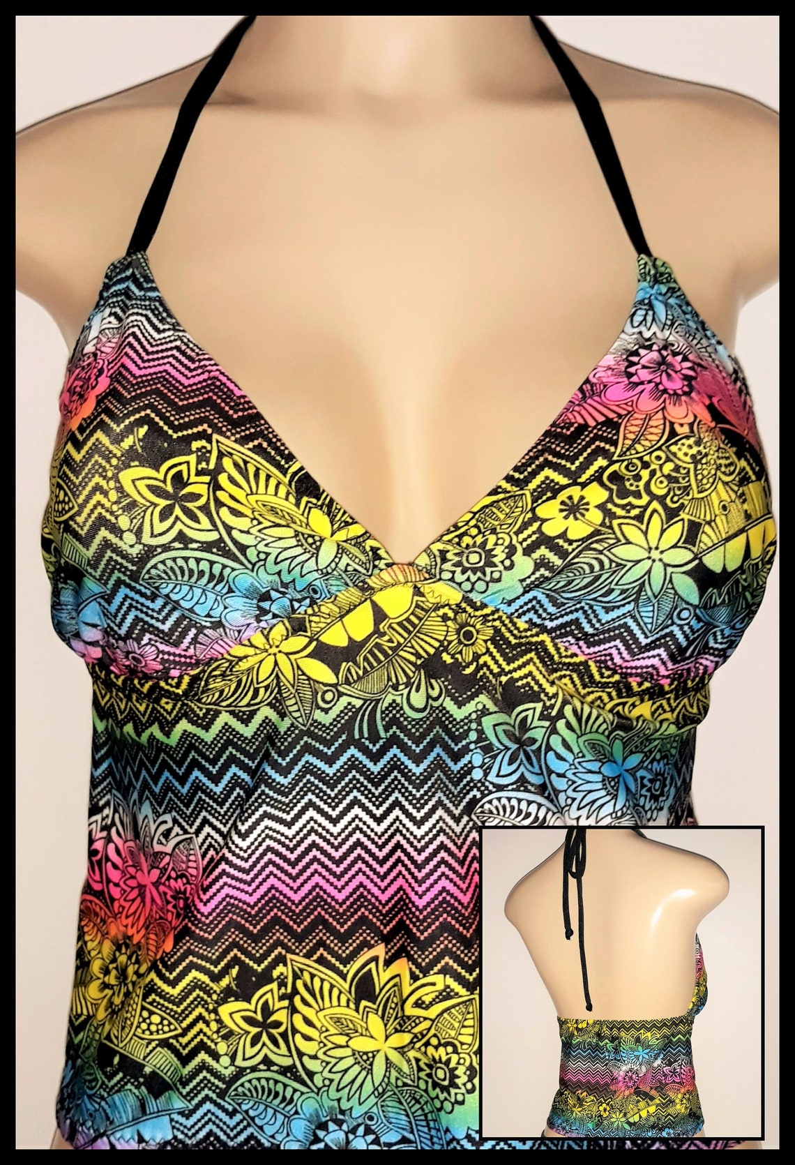 Triangle Tankini Top, Halter Neck Swimwear Tankinis, Tie Neck Bathing Suit Top, Custom Made ...