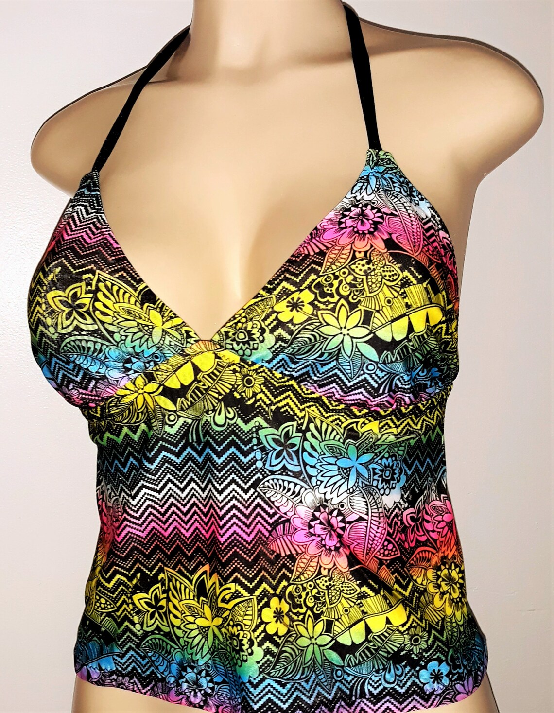 Triangle Tankini Top, Halter Neck Swimwear Tankinis, Tie Neck Bathing Suit Top, Custom Made ...