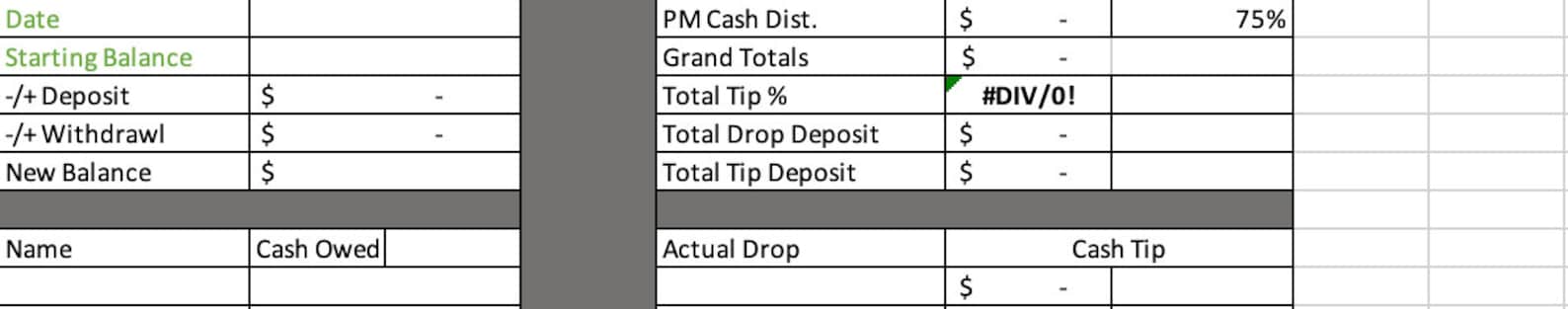 Daily Cash Tip Checkout Template | Bar & Restaurant Tip Out Tracker | Excel Spreadsheet - Etsy