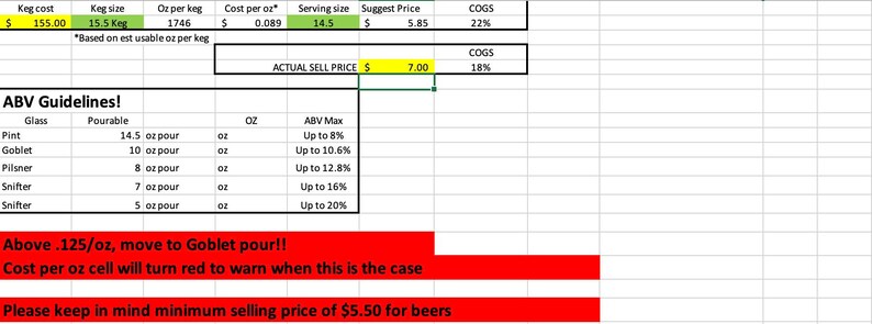 Beer Keg Cost Calculator | Draft Beer Beverage Cost | Excel Template ...