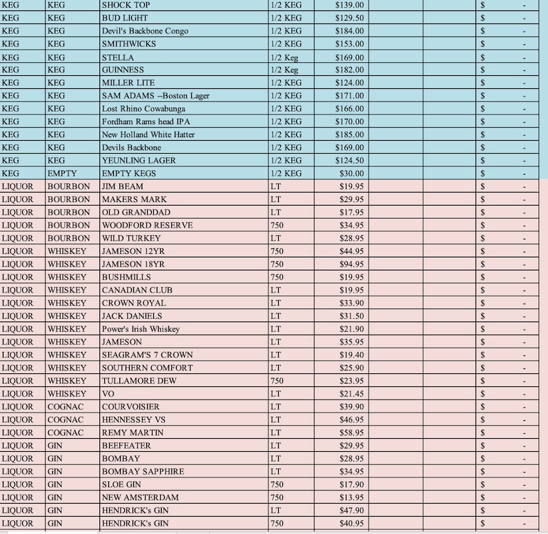 Monthly Bar Inventory Excel Template | Beverage Cost Analysis | Beer ...
