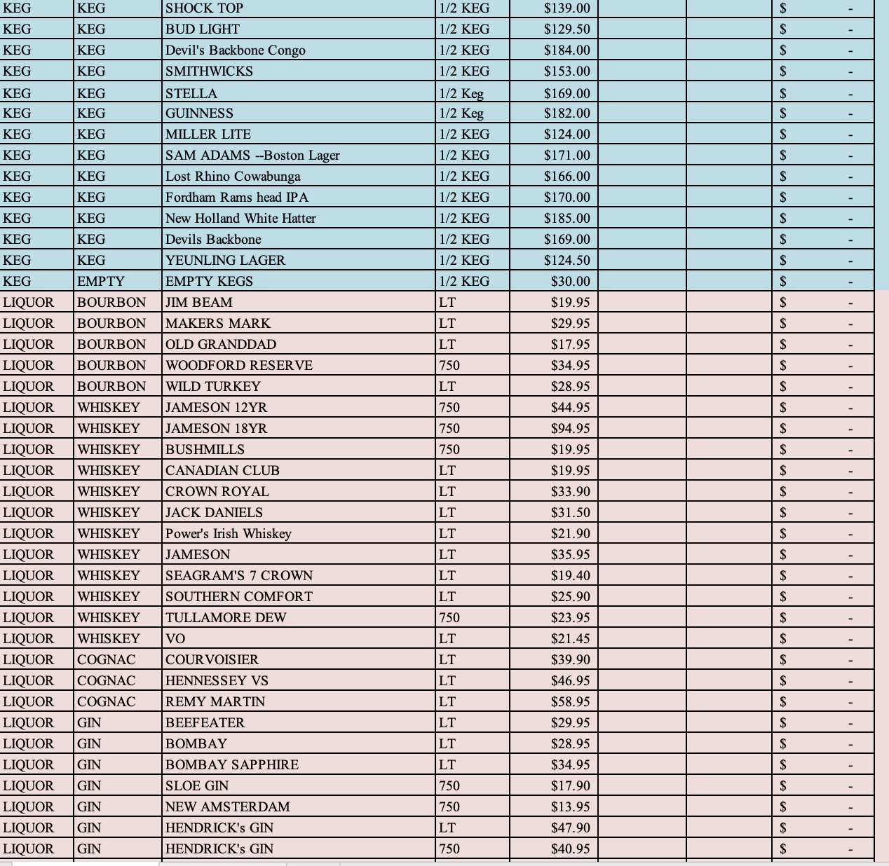 Monthly Bar Inventory Excel Template | Beverage Cost Analysis | Beer ...