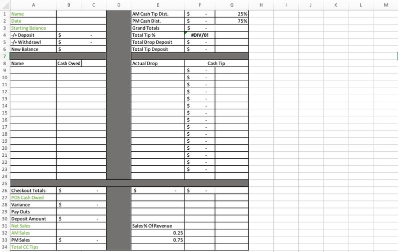 Daily Cash Tip Checkout Template | Bar & Restaurant Tip Out Tracker ...