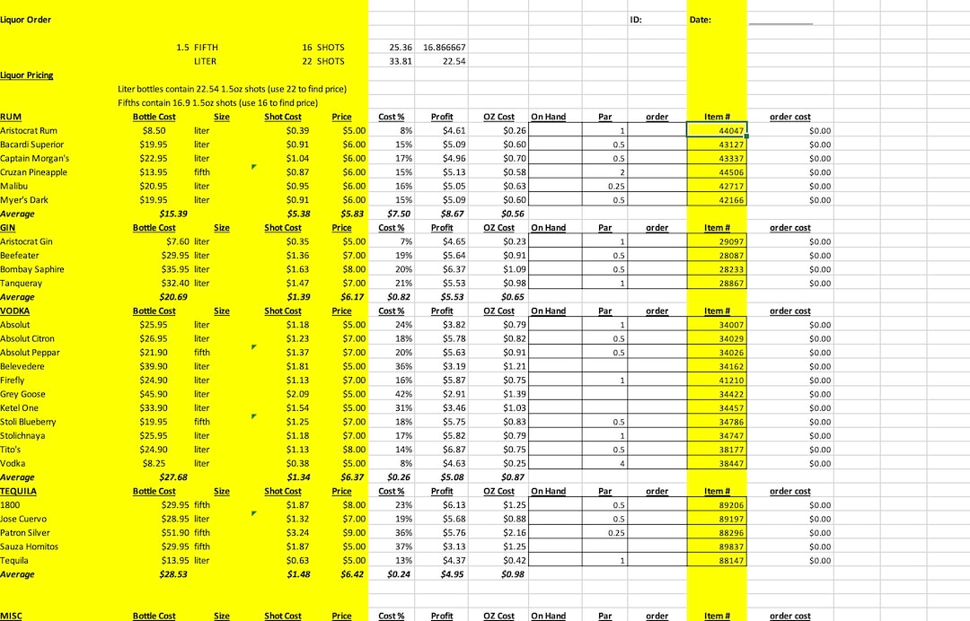 Bar Inventory and Ordering Template | Excel Spreadsheet for Restaurant ...