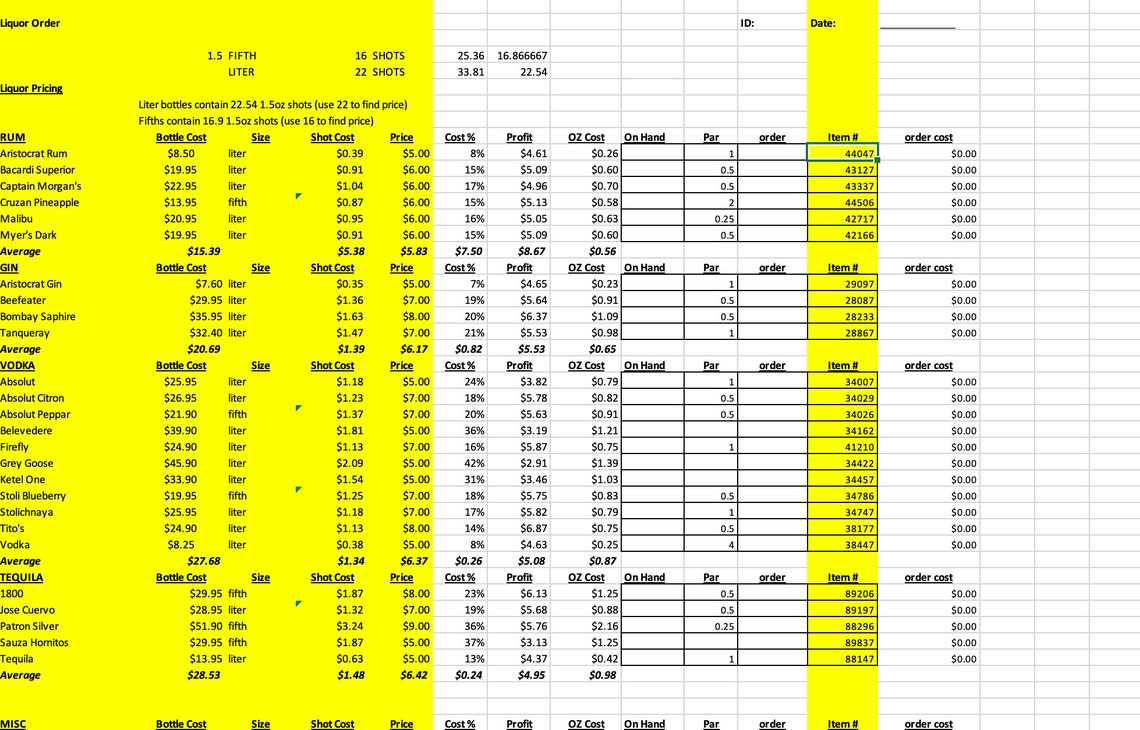 Bar Inventory and Ordering Template | Excel Spreadsheet for Restaurant ...