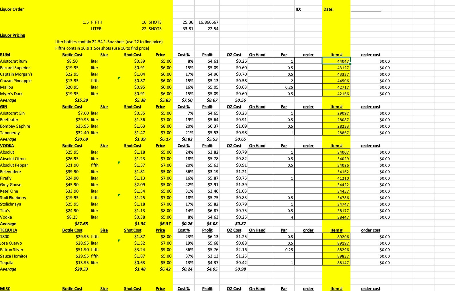 Bar Inventory and Ordering Template | Excel Spreadsheet for Restaurant ...