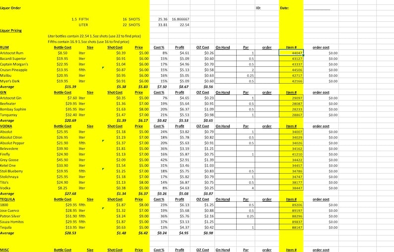 Bar Inventory and Ordering Template | Excel Spreadsheet for Restaurant ...