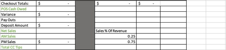 Daily Cash Tip Checkout Template | Bar & Restaurant Tip Out Tracker ...