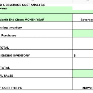 Monthly Bar Inventory Excel Template | Beverage Cost Analysis | Beer ...
