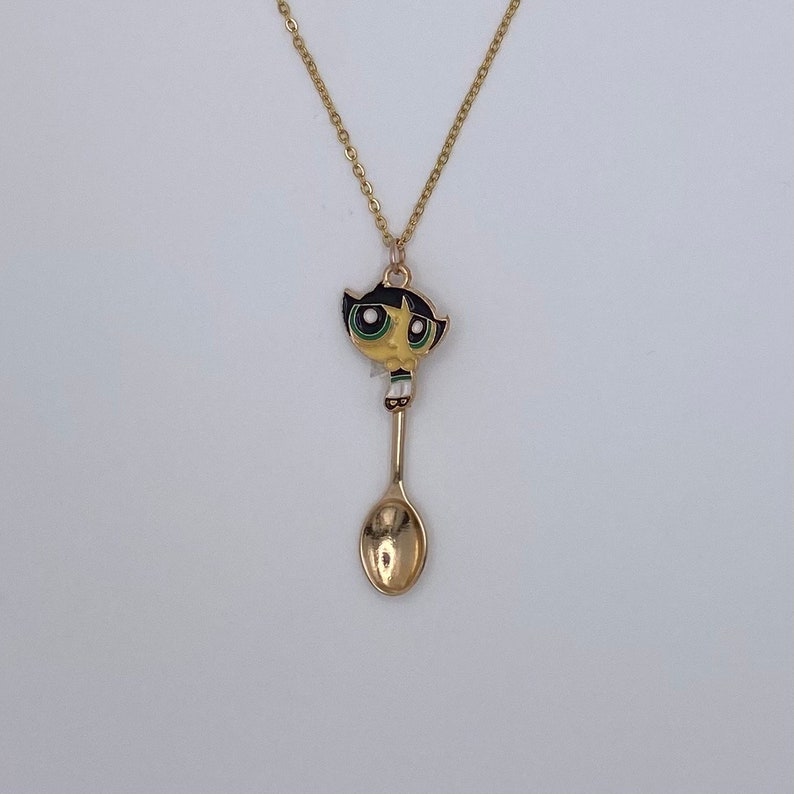 Powerpuff Girls Small Spoon Necklace Mini Novelty Pendant on Gold Chain ...
