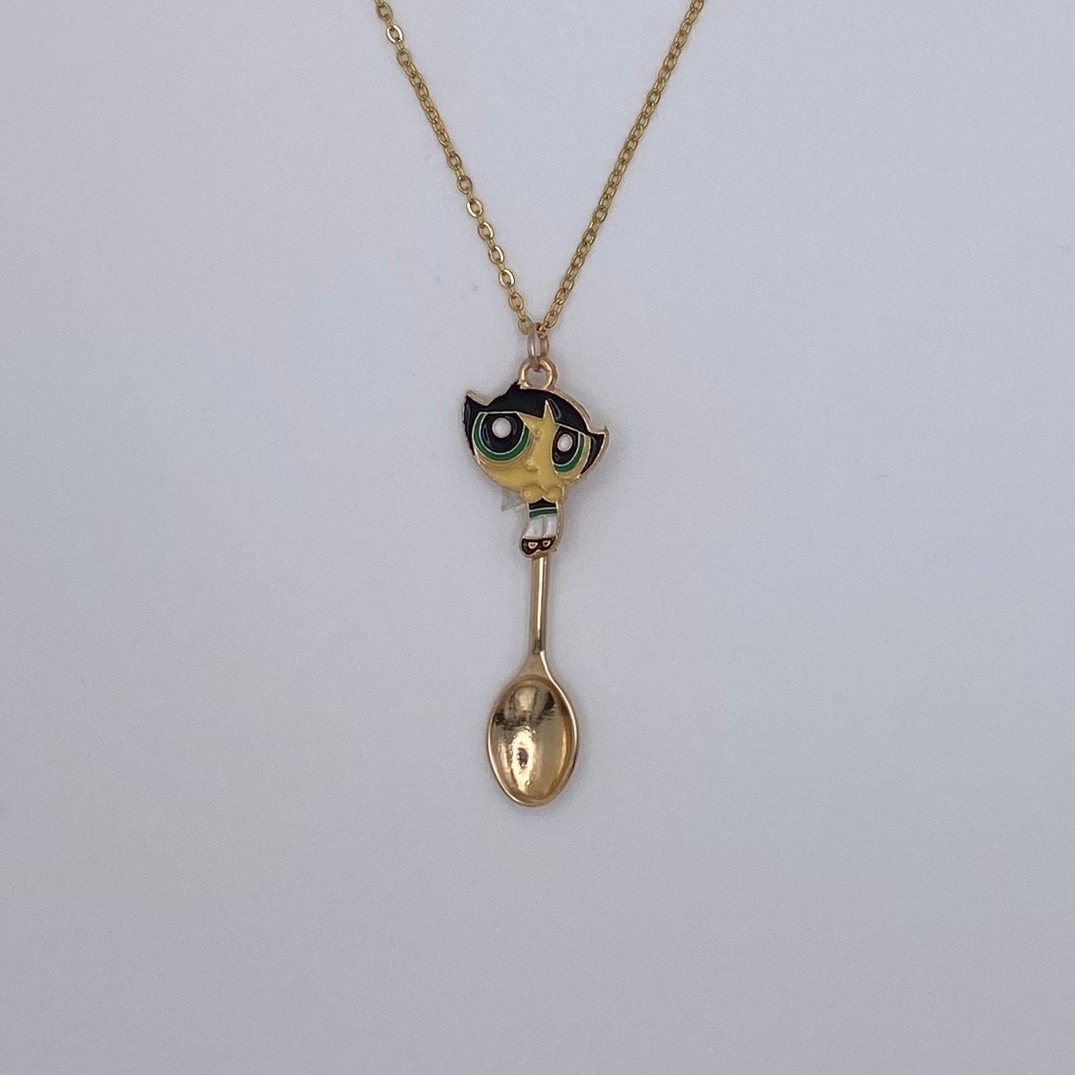Powerpuff Girls Small Spoon Necklace Mini Novelty Pendant on Gold Chain ...