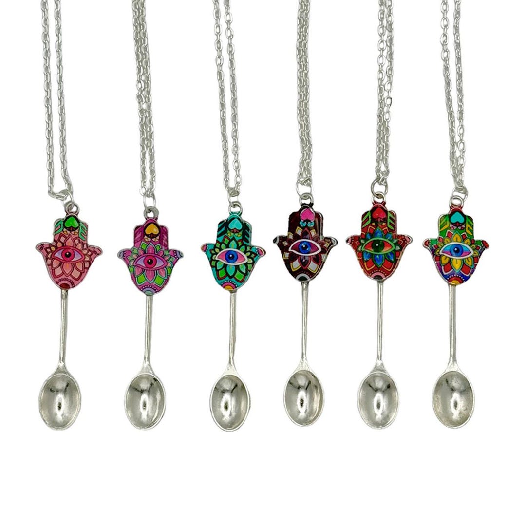 Hamsa Hand Small Spoon Necklace | Novelty Mini Pendant Silver Titanium ...